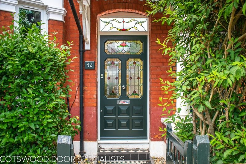 Ornate Edwardian front door with stained glass - Cotswood Doors London